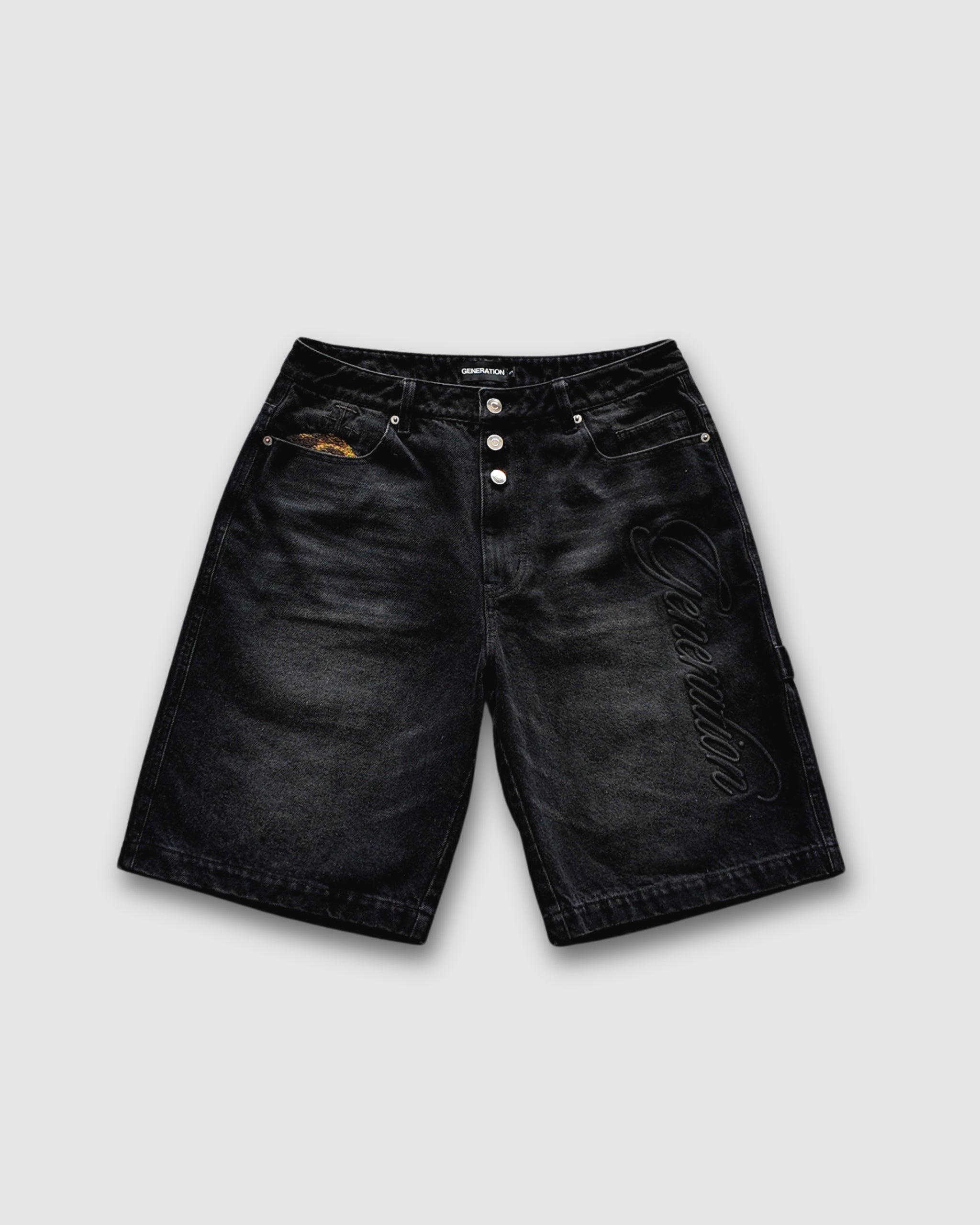 "PARADISE" - BLACK WASHED JORTS